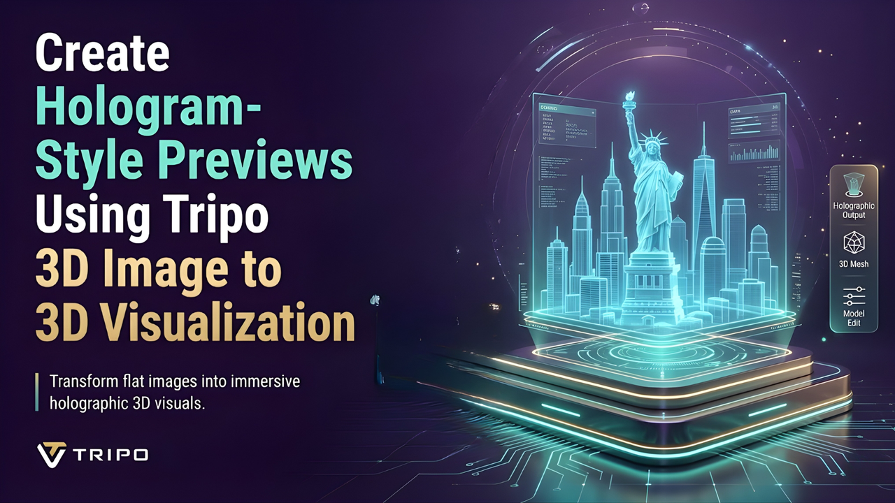 Create hologram-style previews using Tripo 3D image to 3D visualisation