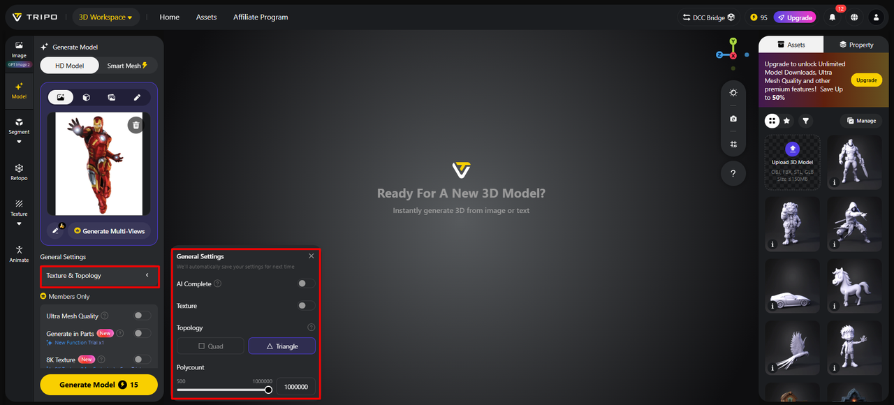 Create hologram-style previews using Tripo 3D image to 3D visualisation