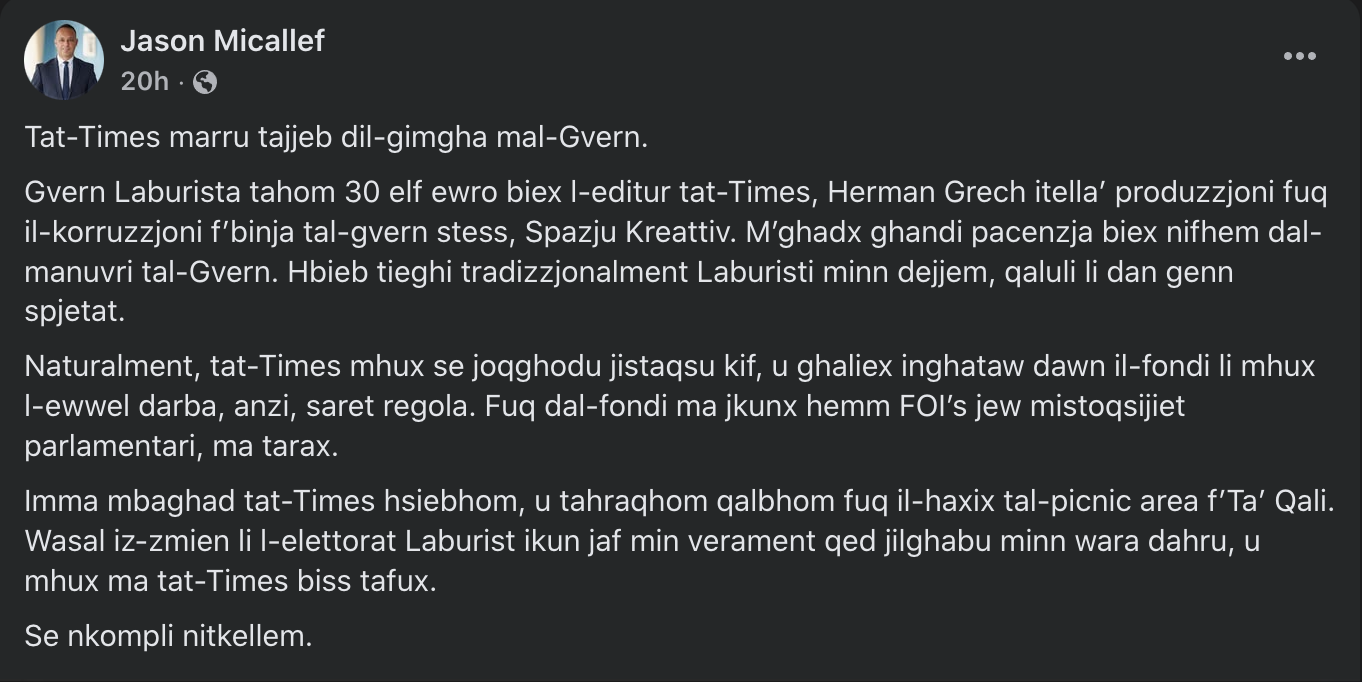 Labour deputy leader plays down Jason Micallef’s cryptic post on the ...