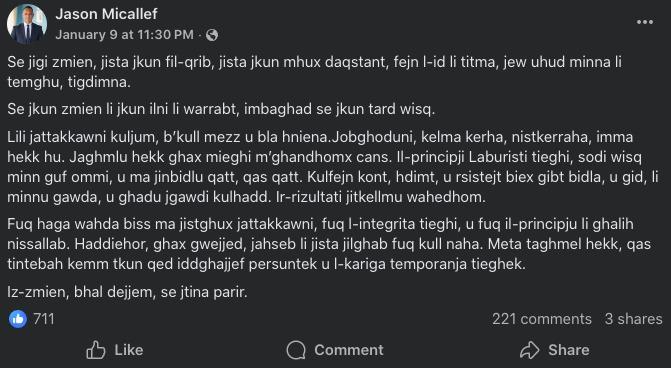 Labour deputy leader plays down Jason Micallef’s cryptic post on the ...