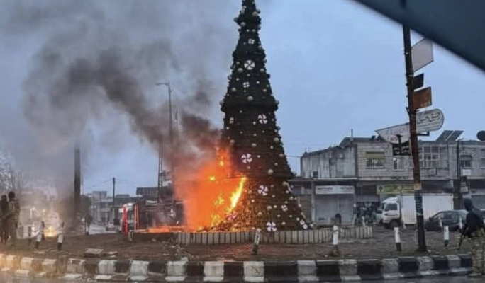 Protests erupt in Syria over Christmas tree burning
