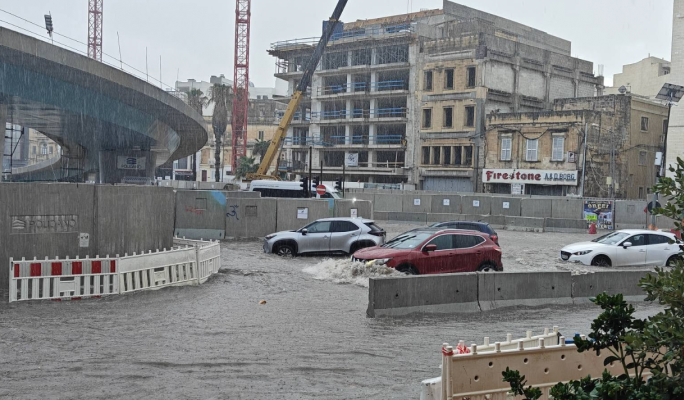 Commuters stuck in traffic along central Malta after heavy rain